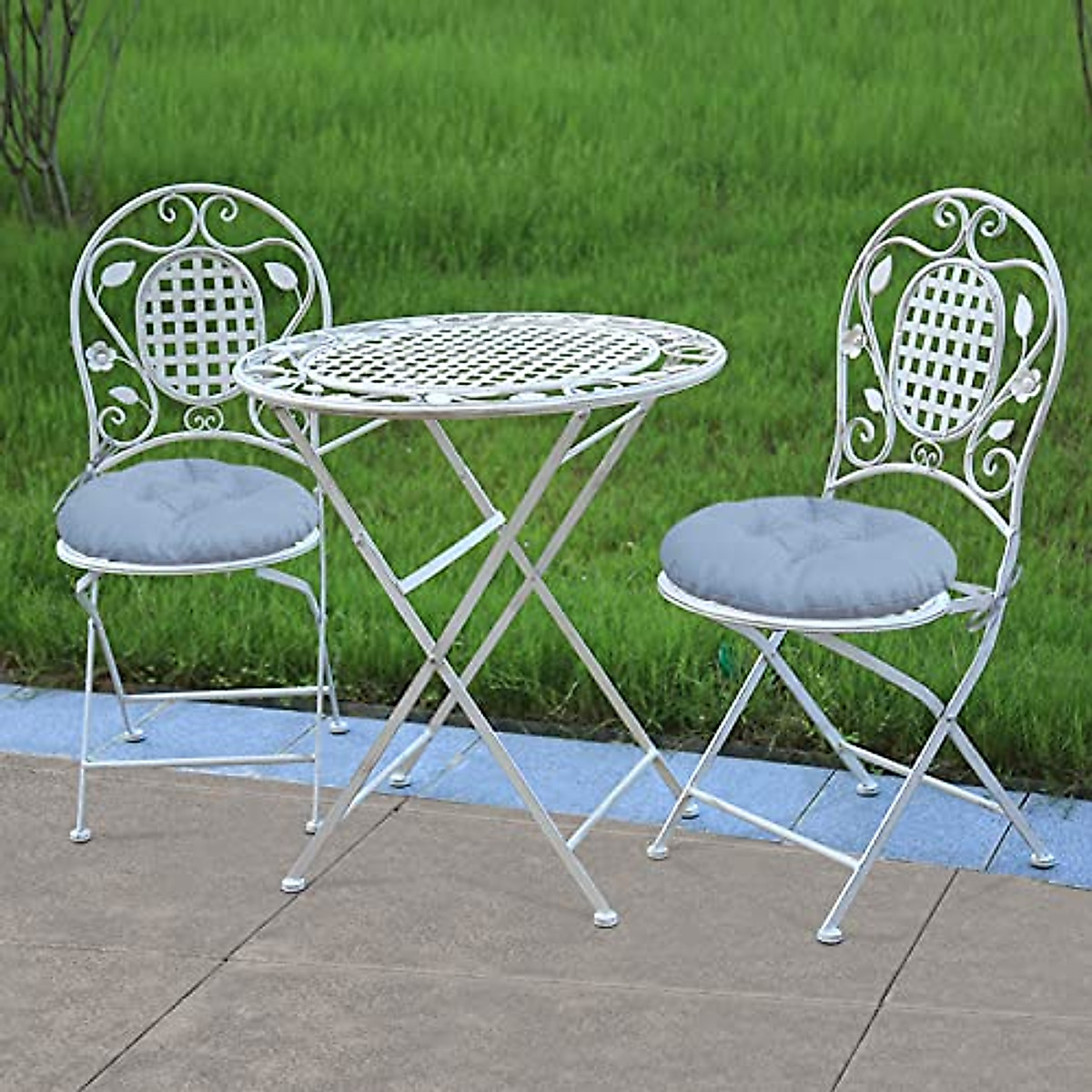 COZPLEN Outdoor Round Bistro Chair Cushions, 15 inch Round Seat Cushions for Outdoor Patio Chairs, Set of 2, Mix Blue/Grey