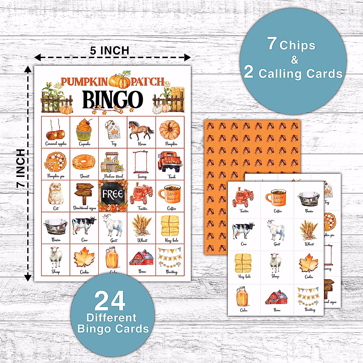 KFNER Pumpkin Bingo Game - Fall Harvest Bingo Card - 24 Players Bingo Game Set Indoor Outdoor Activities - Halloween, Thankgiving Party Favors Supplies -A10