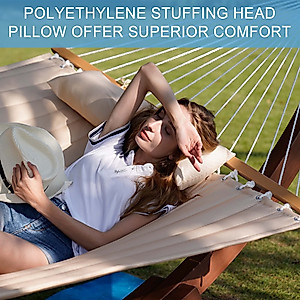 Lazy Daze 12 FT Double Quilted Fabric Hammock with Spreader Bars and Detachable Pillow, 2 Person Hammock for Outdoor Patio Backyard Poolside, 450 LBS Weight Capacity, Dark Cream