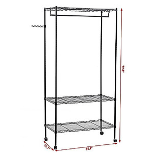 Knocbel Garment Rolling Rack Large Heavy Duty Closet Organizer with Adjustable Hanging Rod Shelf & Lockable Wheels, Black (2-Shelf (36x 18x H71) inch)