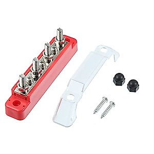 X AUTOHAUX 1 Pair 7 Terminal Bus Bar Power 3 Screw Terminals Power Distribution Block with 4 Screws Red and Black for Car Boat Marine Caravan RV