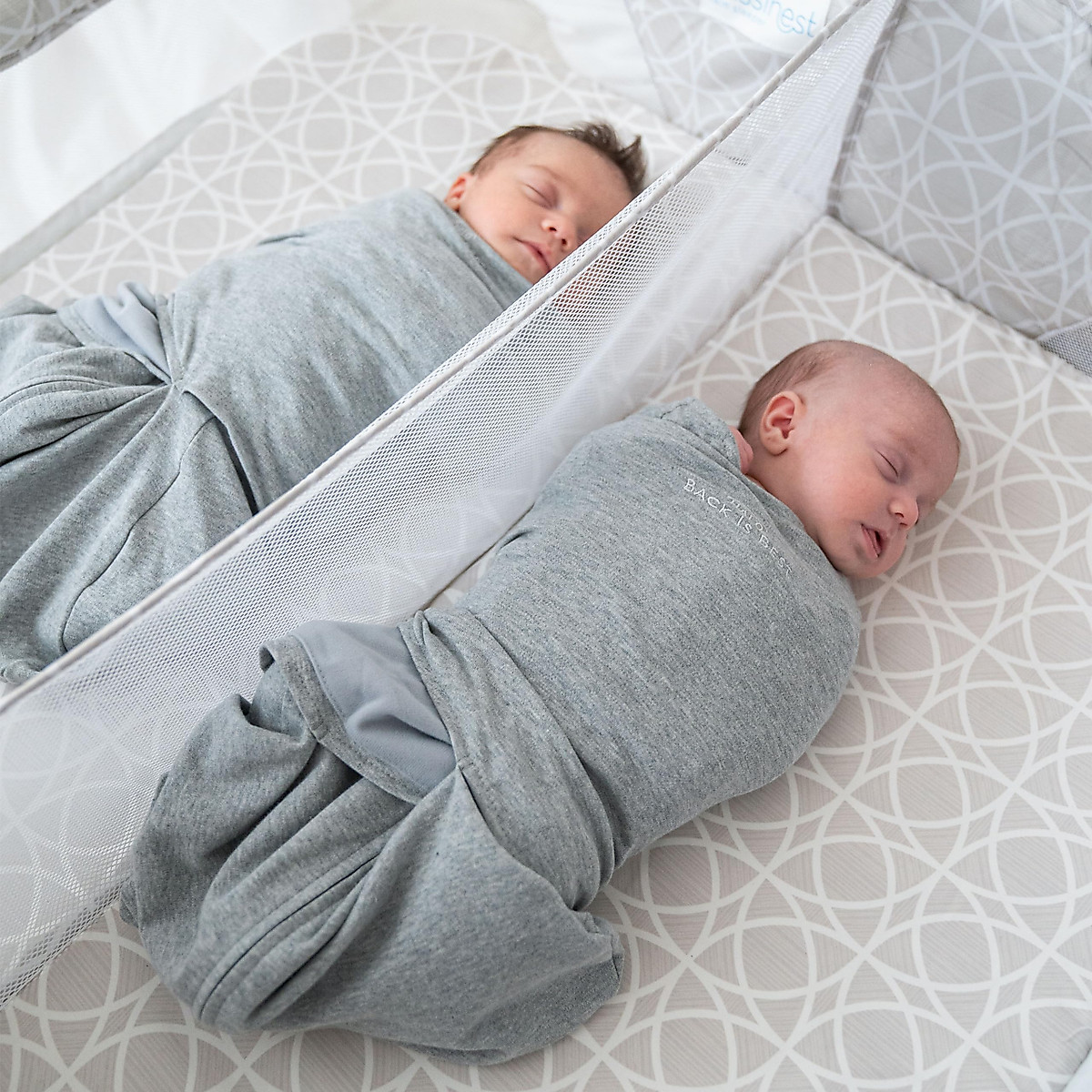 HALO BassiNest Twin Sleeper, Bedside Double Bassinet, Adjustable, Soothing Center with, Vibration, Soothing Sounds and Lullabies – Premiere Series, Sand Circle