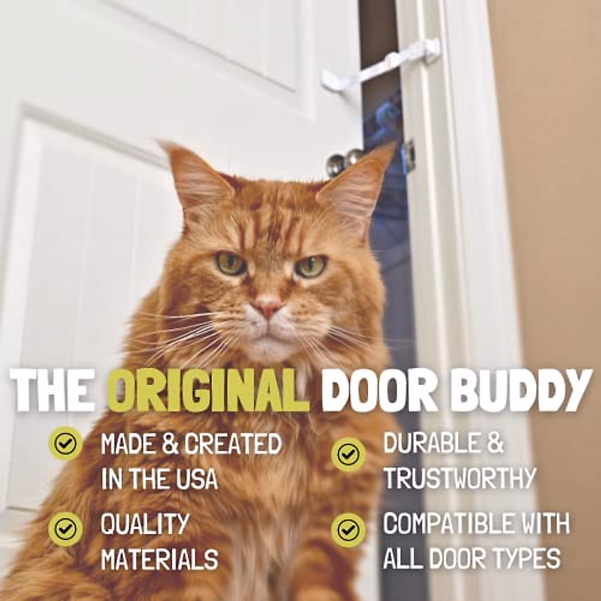 Door Buddy Baby Proof Door Latch for Cats - Grey. Adjustable Cat Door Strap Keeps Baby Out of Cat Food & Litter Box. Simple Child Door Locks for Kids Safety. Baby Gate Cat Door Interior Alternative