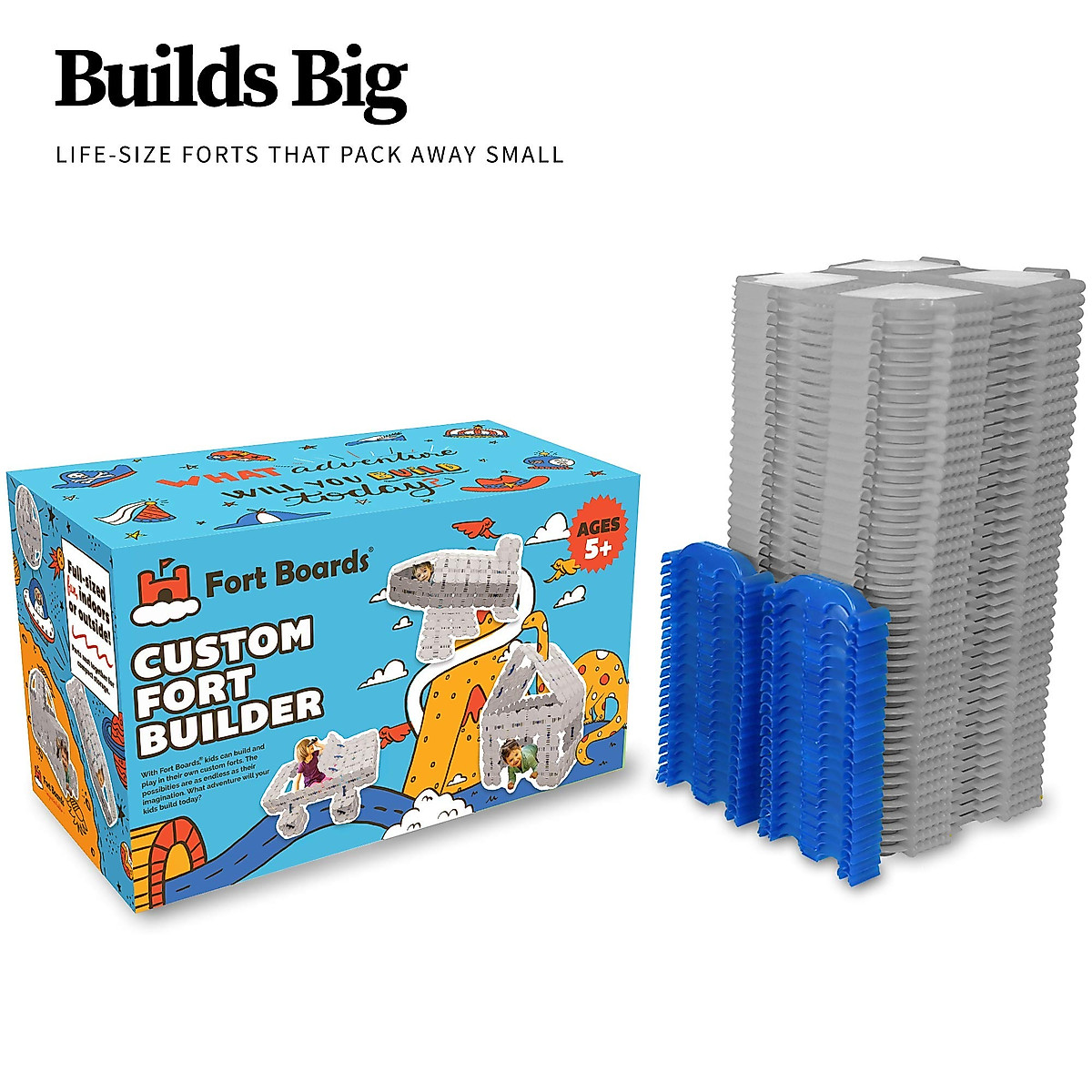Fort Boards: Fort Building Kit | Jumbo Blocks - Kids Building Toys | 90 Piece Set: Gray