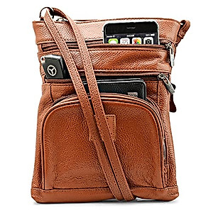 Steeltime Unisex Super Soft Leather Crossbody Bag with Lords Prayer or Serenity Prayer Patch with Carrying Strap (Serenity Prayer/Dark Brown)