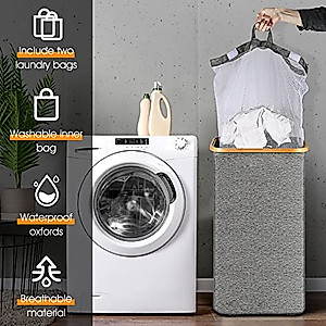 ZANHIX 110L Laundry Hamper with Lid, Removable Inner Bag and 2 Mesh Bags, Large Laundry Basket, Grey Clothes Hampers for Laundry with Lid for Bedroom and Bathroom