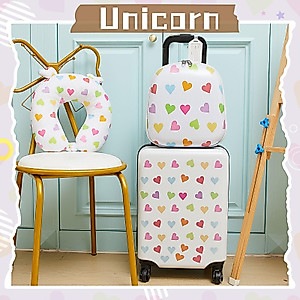 Sanwuta 4 Pieces Heart Luggage for Girls 17 Inch Kids Rolling Luggage White Travel Rolling Suitcase with Wheels Kids Luggage Set with Backpack Neck Pillow Name Tag