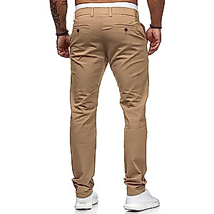 ALLABREVE Men's Chinos Casual Dress Pants Slim Fit Skinny Stretch Flat-Front Lightweight Comfort Slacks (Khaki 34)