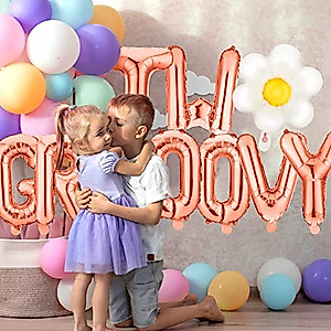 Two Groovy Balloons Party Decorations Foil Letter Balloons Large Daisy Balloons Groovy Decor White Flower Balloons for Birthday Party Baby Shower Wedding Decor Supplies, 16 Inches (Rose Gold)