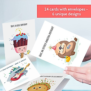 T MARIE 24 Funny Birthday Cards Bulk - Birthday Cards for Kids, Students, Friends and More - Assortment of Punny Pun Greeting Cards with Envelopes and Birthday Message Inside
