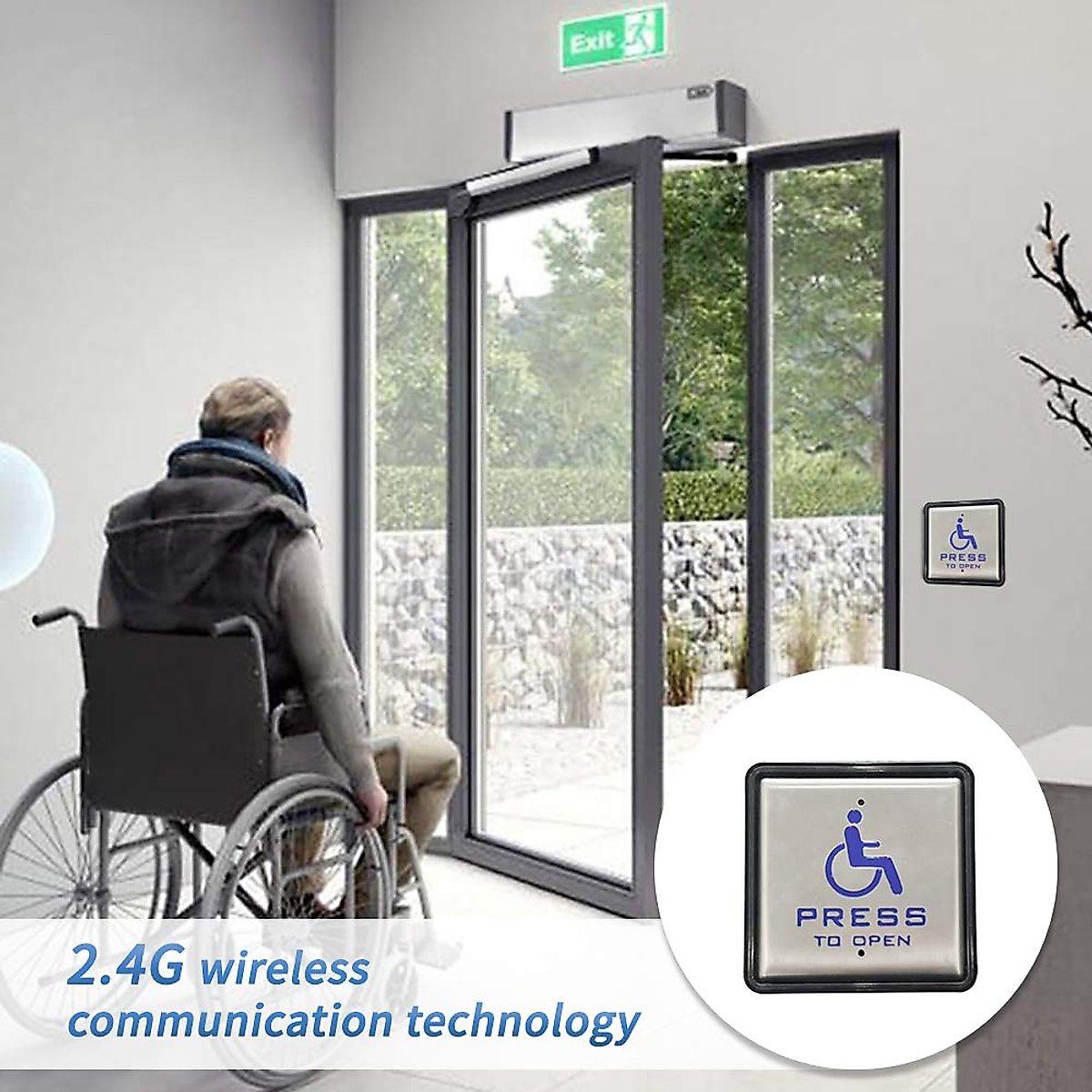 Olideauto Handicap Wireless Push Switch with 2pcs Square 4.5'' Push Panels and 1pcs 2.4G Frequency High Stability Receiver