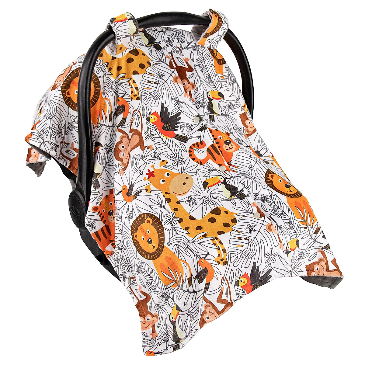 Top Tots Deluxe Minky Baby Car Seat Cover - Coloring Jungle, 40 x 29 Inch Grey Beige