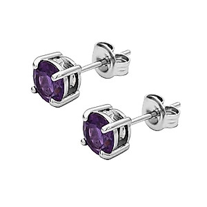 Amazon Essentials Sterling Silver Round African Amethyst Birthstone Stud Earrings (February) (previously Amazon Collection)