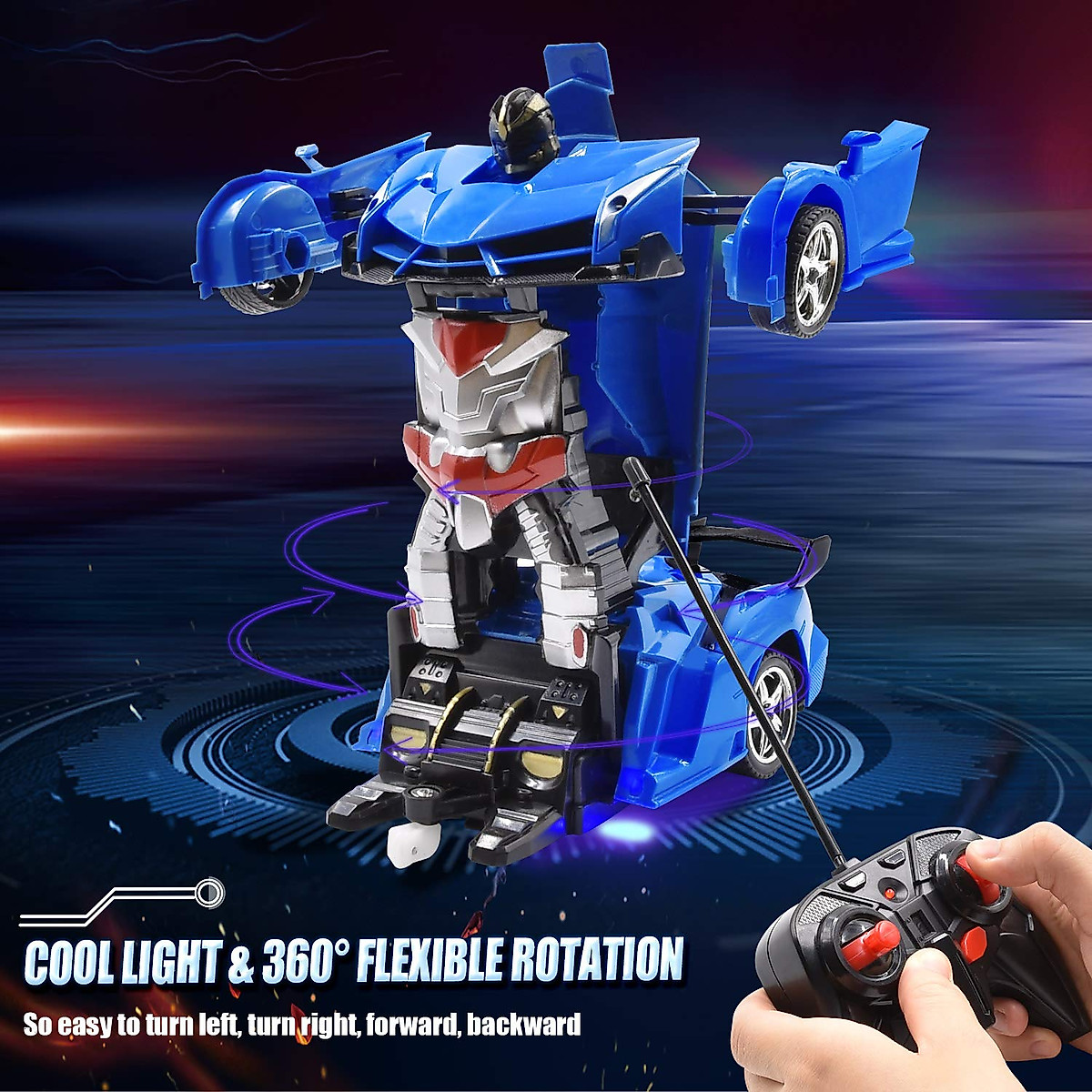 Jeestam RC Car Robot for Kids Transformation Car Toy, Remote Control Deformation Vehicle Model with One Button Transform 360°Rotating Drifting 1:18 Scale, Best for Boys and Girls (Blue)