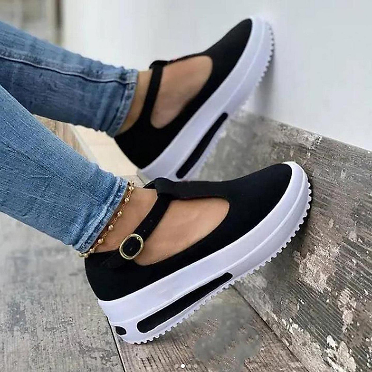 Platform Wedge Sneakers for Womens Casual Slip On Sandals Fashion Breathable Retro Casual Ankle Strap Comfort Dressy Pumps Walking Mary Jane Shoes for Ladies Wedding Dress Beach Travel