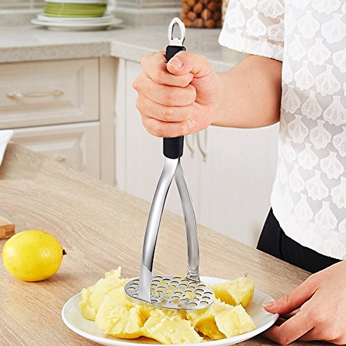Joyoldelf Heavy Duty Stainless Steel Potato Masher, Professional Integrated Masher Kitchen Tool & Food Masher/ Potato Smasher with Silicone Handle, Perfect for Bean, Vegetable, Fruits, Avocado, Meat