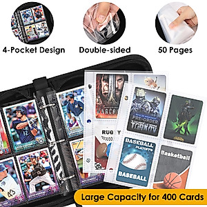POKONBOY 400 Pockets Binder Sleeves Card Carrying Case Fit for Baseball Cards, Trading Cards, Football Cards and Sports Cards (Black)