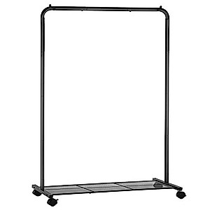 SONGMICS Clothes Rack with Wheels, 36 Inch Garment Rack, Clothing Rack for Hanging Clothes, with Dense Mesh Storage Shelf, 110 lb Load Capacity, 2 Brakes, Steel Frame, Black UHSR25BK