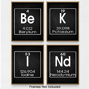Be Kind Periodic Table of Elements Print, Set of FOUR 8"x10" Unframed Inspirational Science Poster, Chemistry Art Ideal for Science Lab, Classroom or Home Decor