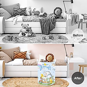 Clastyle 45L Cute Animal Shower Laundry Basket Sunny Elephant Bathing Baby Laundry Hamper Blue Giraffe Lion Duck Toy Towel Storage Basket