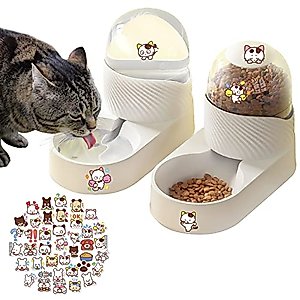 WERTSW Automatic Dog Cat Feeder and Water Dispenser Set 2L, Gravity Pet Food Feeder Dog Water Bowl Dispenser, 100% BPA-Free & Easily Clean, Self Feeding Station for Dogs Cats Pets Animals, White