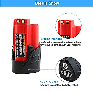Topbatt 3.0Ah Replacement Battery Compatible with Milwaukee M12 12V Battery 48-11-2411 48-11-2420 48-11-2401 48-11-2402 48-11-2401 12-Volt Lithium-ion Battery 2 Pack