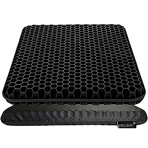Gel Seat Cushion for Long Sitting - Wheelchair Cushion for Pressure Sores - Office Chair Car Seat Cushion for Coccyx,Sciatica,Back,Hip & Tailbone Pain - Egg Seat Cushion with Non-Slip Cover, Black