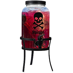 FillTouch 1 Gallon Glass Beverage Dispenser with Metal Stand Stainless Steel Spigot Outdoor Drink Dispenser Glass Drink Container Dispensers for Parties Lemonade Tea Cold Water(Black,Halloween)