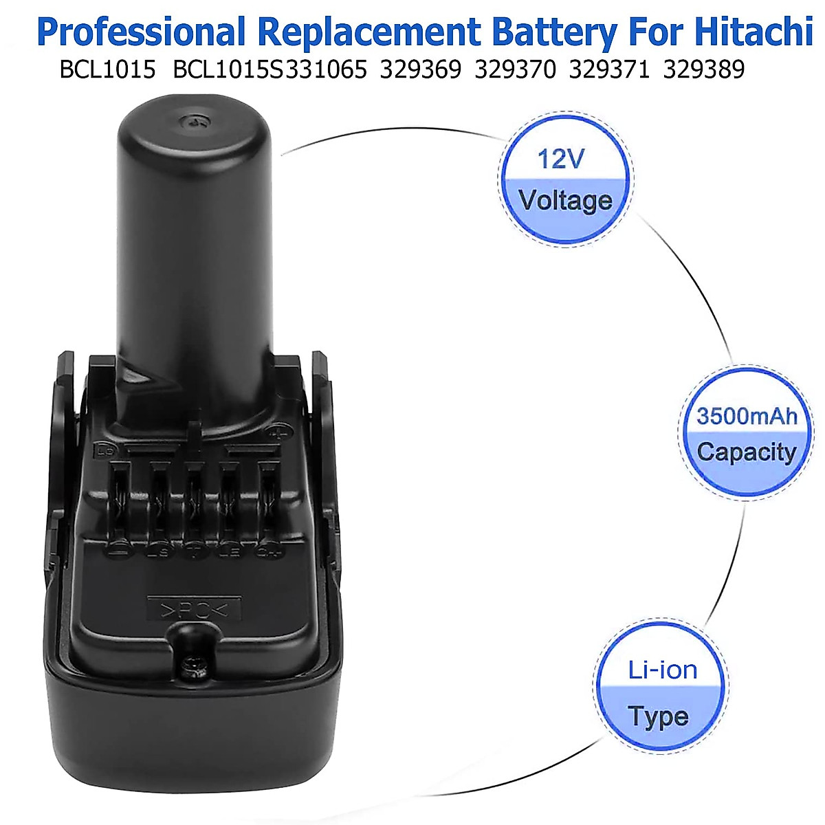 2Pack 3.5Ah Battery for Hitachi 10.8V-12V Li-ion BCL1015 Battery BCL1015 BCL1015S 331065 329369 329370 329371 329389