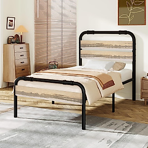 Sementa Twin XL-Bed-Frame with Wood-Headboard - Heavy Duty Platform Bed with Solid Slats Support, No Box Spring Needed,Easy Assembly,Grey Oak