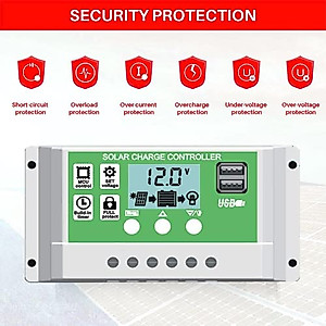 EpRec 30A 12V 24V PWM Solar Charge Controller Lithium Battery Charge Controller Compatible with Lead Acid/ Lithium-ion/ Lithium Iron Phosphate Battery