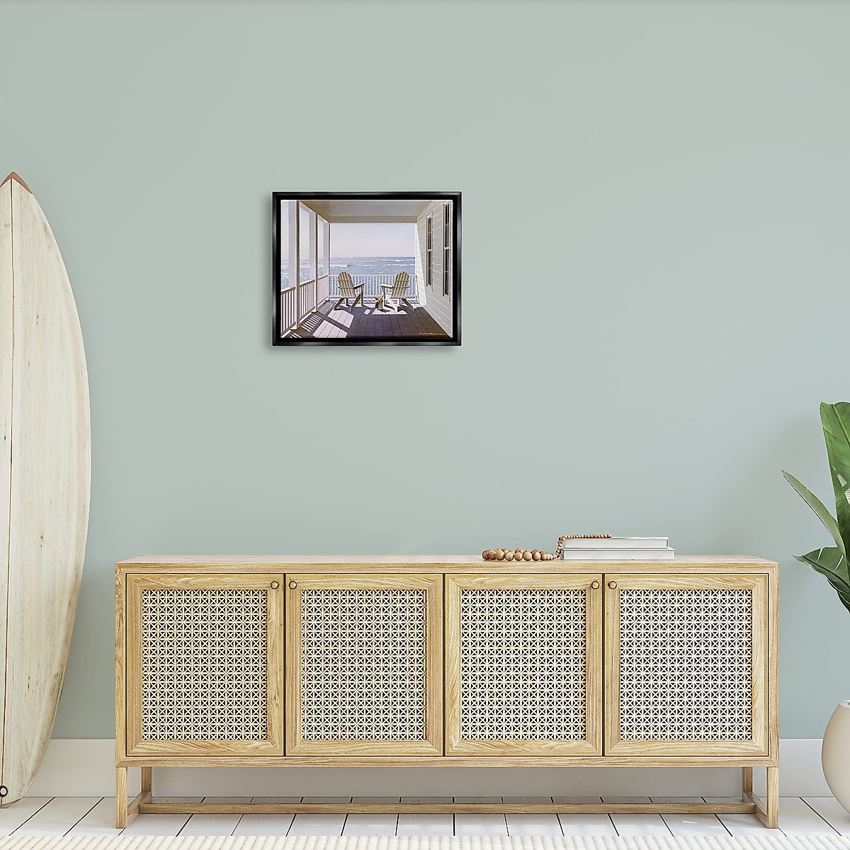Stupell Industries Porch Chairs Overlooking the Tide Realistic Painting, Floater Frame, Design by Zhen-Huan Lu