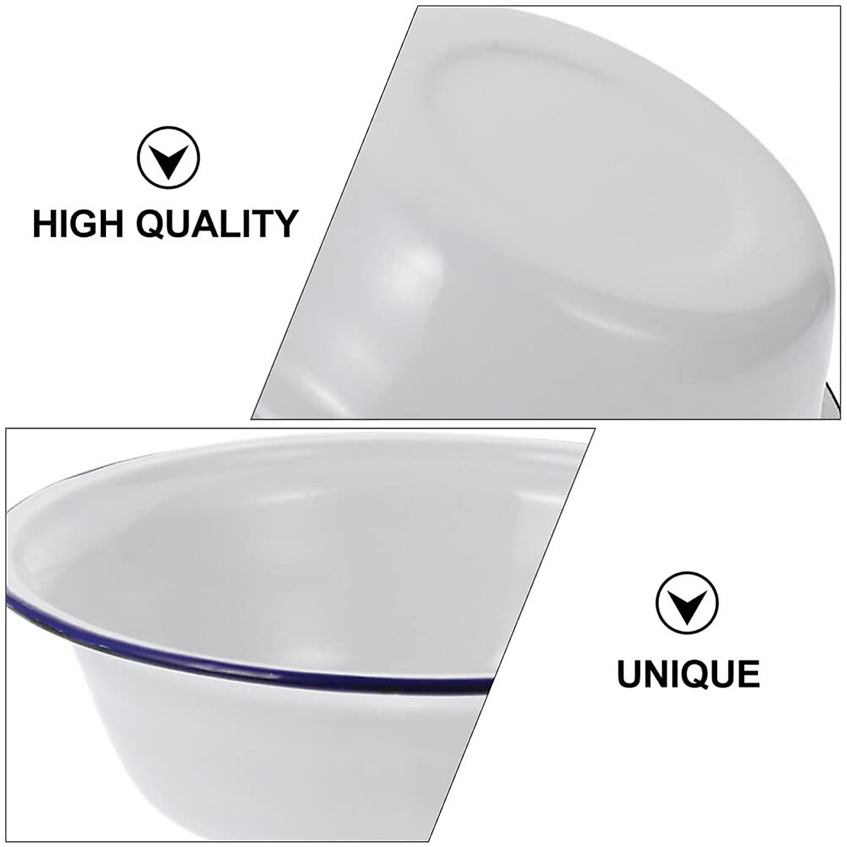 Hemoton 4pcs Vintage Style White Enamel Mixing Bowl with Black Trim Enamelware Metal Large Classic Round Salad Serving Bowl Soup Basins 20cm