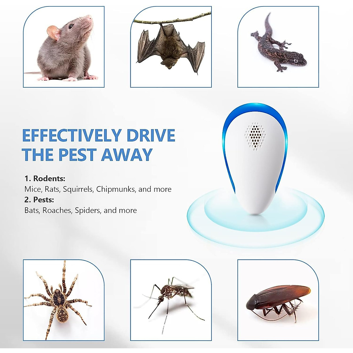 Lickoon 6 Packs Ultrasonic Pest Control Repeller, Electronic Pest Repellent Plug in Indoor for Insect Roaches Spider Ant Bug Mosquito Mouse Repellent for House Kitchen Garage Warehouse