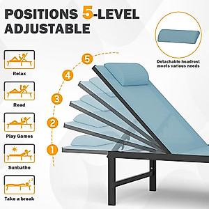 WOAJNQO Chaise Lounge Chair Outdoor,Aluminum Patio Lounge Chairs,Lounge Chairs with 5 Adjustable Backrest and Headrest Pillows for Outside Beach,Blue