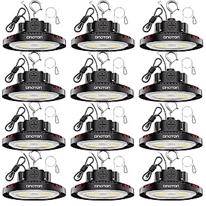 CINOTON UFO LED High Bay Light, 160W/120W/80W Switchable, AC100-277V LED Shop Lights with US Plug, 24000LM Dimmable 0-10V Commercial Bay Lighting for Garage Workshop 5000K Daylight-UL Listed, 12 Pack