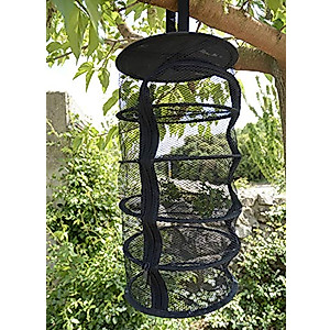 9 Inch 5 Level Micro Hanging Dry Net Indoor/Closet Drying Rack for Herbs, Plants, Organizer, Freshner - Black Mash Screen with Top-to-Bottom Zipper - Apartment Size with Zipped Storage Pouch