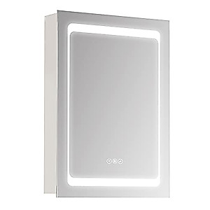 kleankin Dimmable LED Lighted Medicine Cabinet with Mirror, Wall-Mounted Bathroom Cabinet with 3-Tier Storage Shelves, Single Door, Smart Touch, Plug in