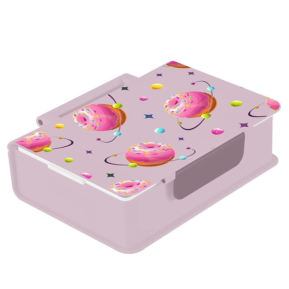 BOENLE Cosmic Planet Donuts Bento Lunch Box for Kids Bento Box with 3 Compartment,Lunch Containers Built-In Reusable Fork & BPA-Free Leakproof,Pink