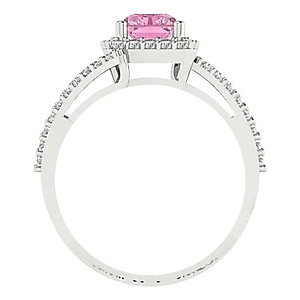 Clara Pucci 2.10 ct Emerald Cut Solitaire Halo Genuine Pink Simulated Diamond Engagement Promise Anniversary Bridal Ring 18K White Gold 5