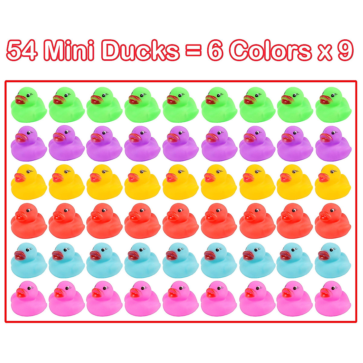 54-Pack Mini Rubber Ducks Set, Mini Colorful Rubber Duckies Bath Toy for Child,Float & Squeak Tiny Ducks Pool Toy Set for Kids Party Favors,Birthday Party Supplies,Prize Rewards