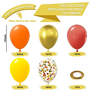 Kelfara Fall Balloons 80PCS 12 inch Orange Yellow Burgundy and Gold Confetti Latex Balloons with Ribbons for Fall Baby Shower Birthday ThanksGiving Pumpkin Themed Party Decorations