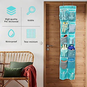 GOMAJI Over the Door Hanging Shoe Organizer, 12 Pockets, Turquoise