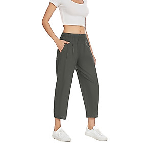 Women's Capri Yoga Pants Loose Soft Workout Causal Lounge Pants with Pockets Gray Small