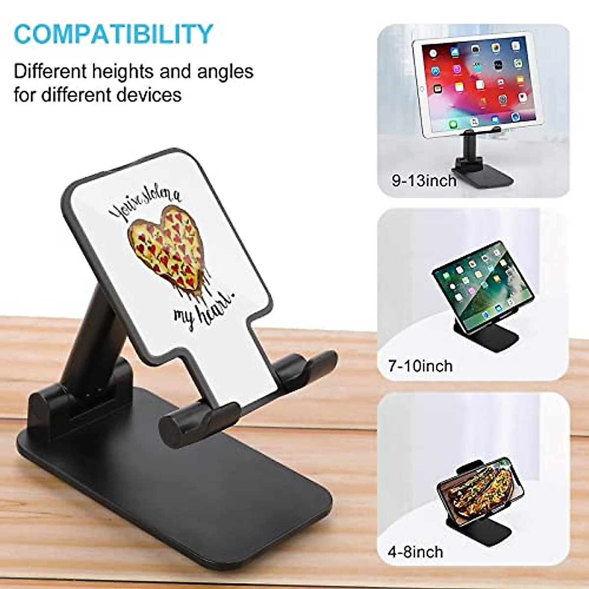 I Love Pizza Heart Print Cell Phone Stand Compatible with iPhone Switch Tablets Foldable Adjustable Cellphone Holder Desktop Dock (4-13")