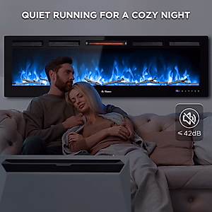 TURBRO 60” Smart WiFi Infrared Electric Fireplace with Sound Crackling and Realistic Flame, 1500W Quartz Heater, Recessed or Wall Mounted, Adjustable Flame Effects, Remote Control and App, in Flames