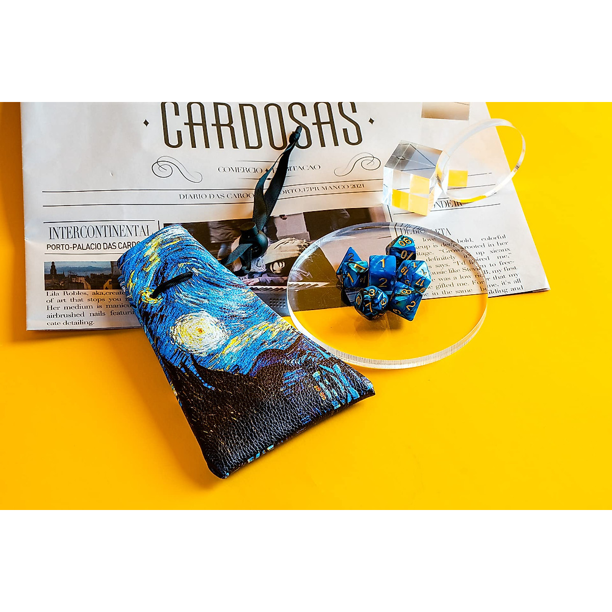 QIELIZI DND Dice Bag Pouch,PU Leather Dragon Dice Pouch Wih 7 Die Set Perfect for Dungeons and Dragons RPG D&D Dices, Coins and Accessories(Starry Sky)