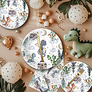 Suhelkit Dragon Birthday Party Supplies - Dragons Party Decorations Tableware, Paper Plate, Napkin, Cup, Cutlery, Magical Dragon Birthday Decorations, Dragon Baby Shower Table Decorations | 24 Guests