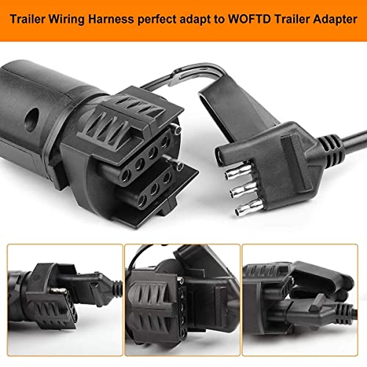 WOFTD 4-Way Trailer Wiring Harness with 9 ft Wires 4-Pin Trailer Wiring Jacketed Cable 4 Flat Trailer Wire Extension Connector - 9 ft