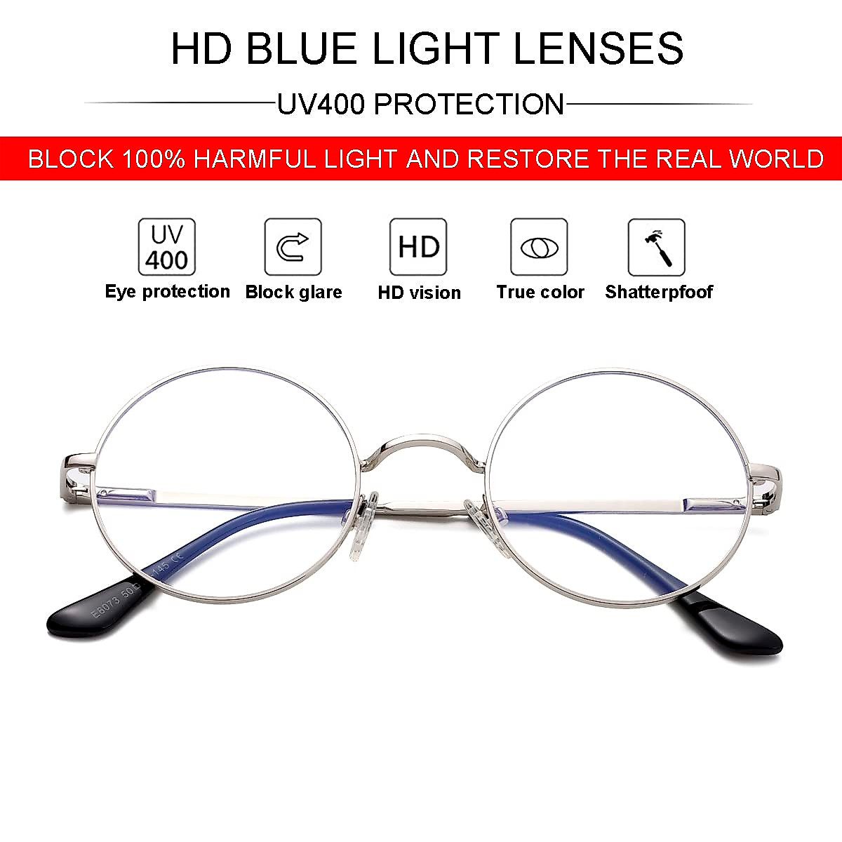 JOVAKIT Retro Round Blue Light Blocking Glasses for Women Men Circle Clear Lens Glasses Non-prescription Metal Frame Eyewear (Silver)